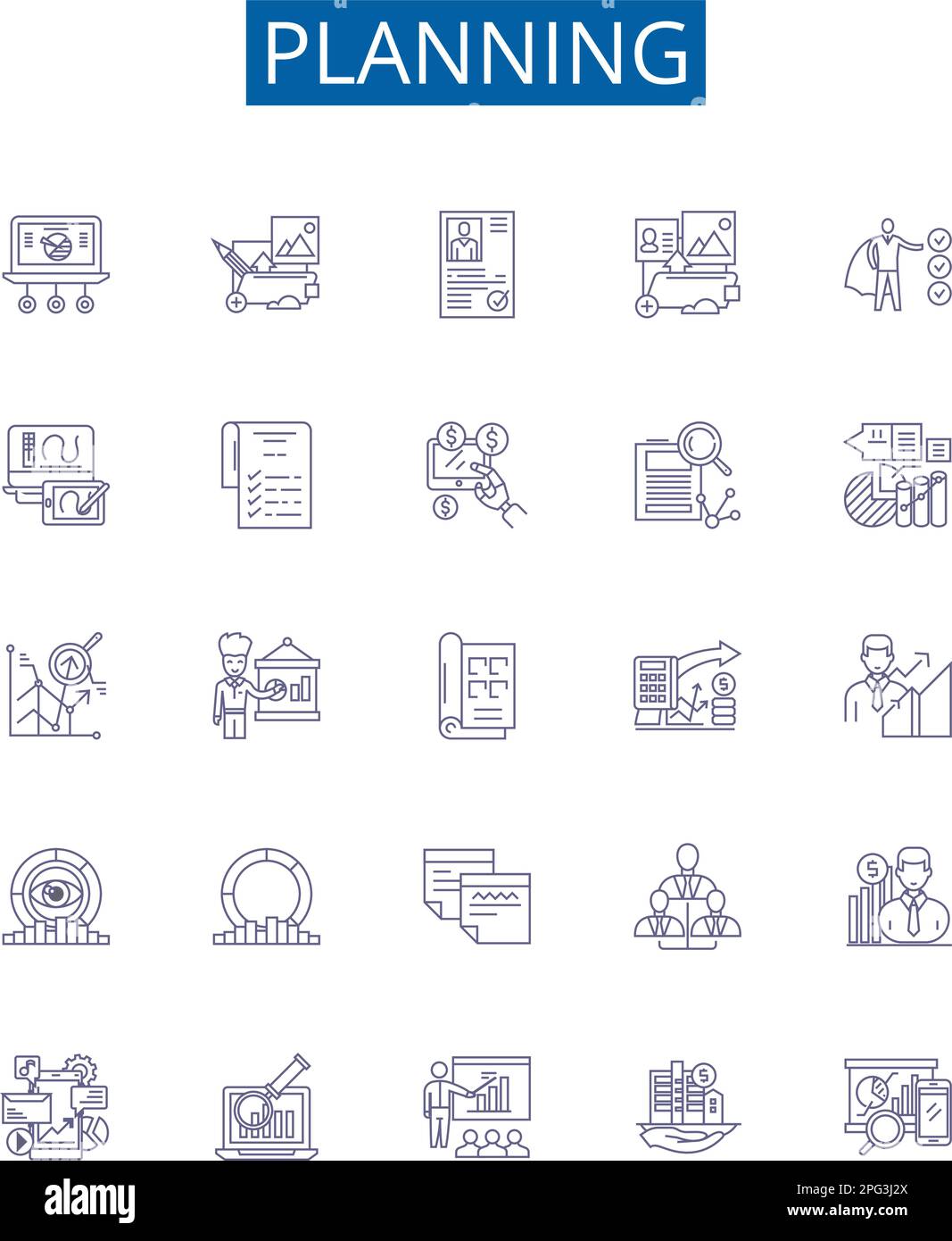 Planning line icons signs set. Design collection of Organizing ...