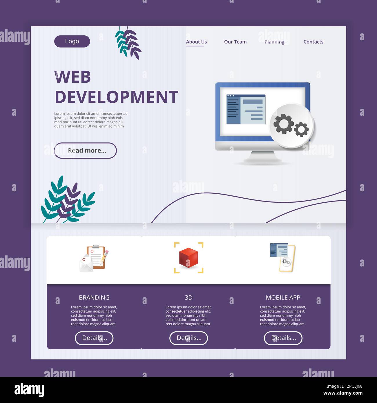 Web development flat landing page website template. Branding, 3D ...
