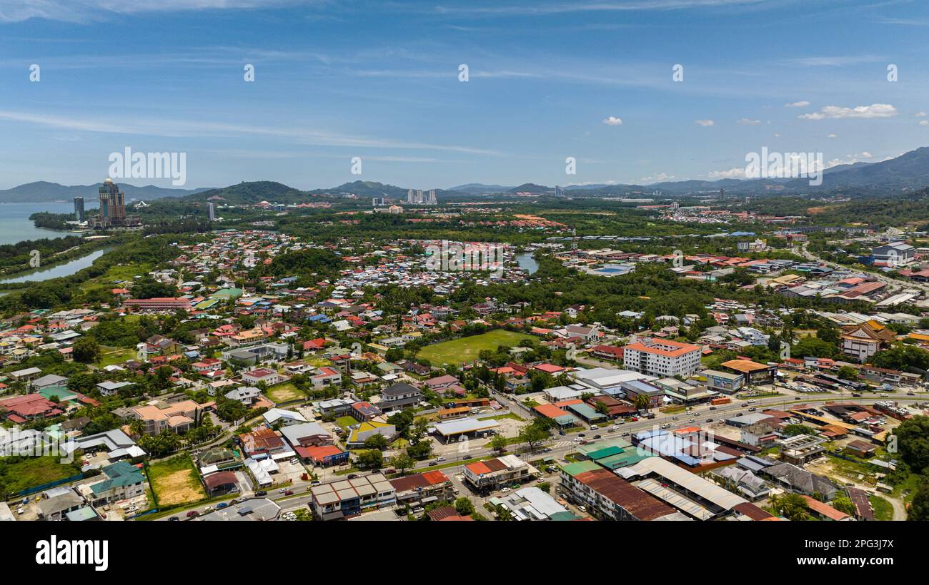 Aerial view of Kota Kinabalu with residential areas, streets and houses ...