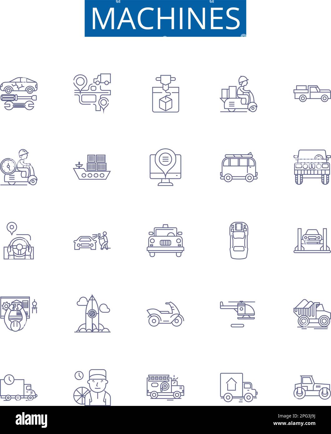 Machines Line Icons Signs Set Design Collection Of Robots Automata