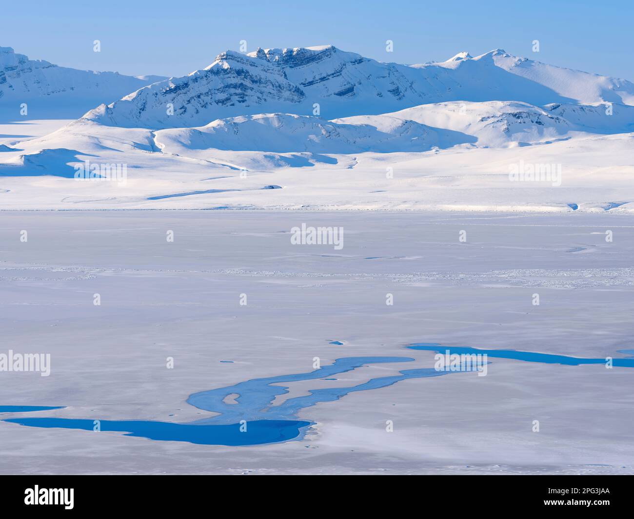 Landscape at frozen Groenfjorden, Island of Spitsbergen, part of ...