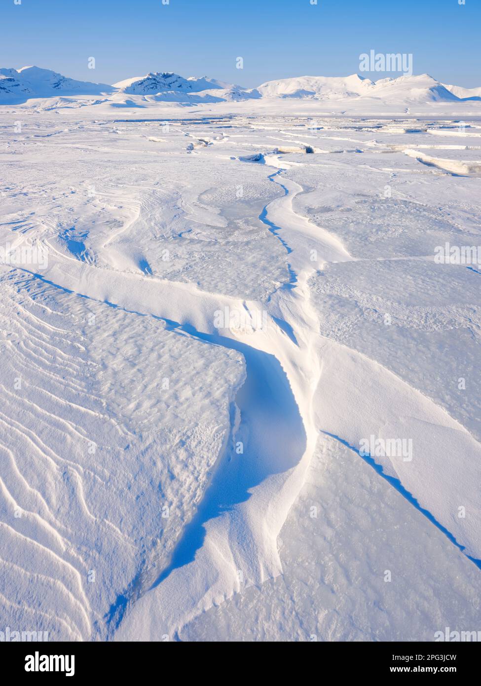 Landscape at frozen Groenfjorden, Island of Spitsbergen, part of ...