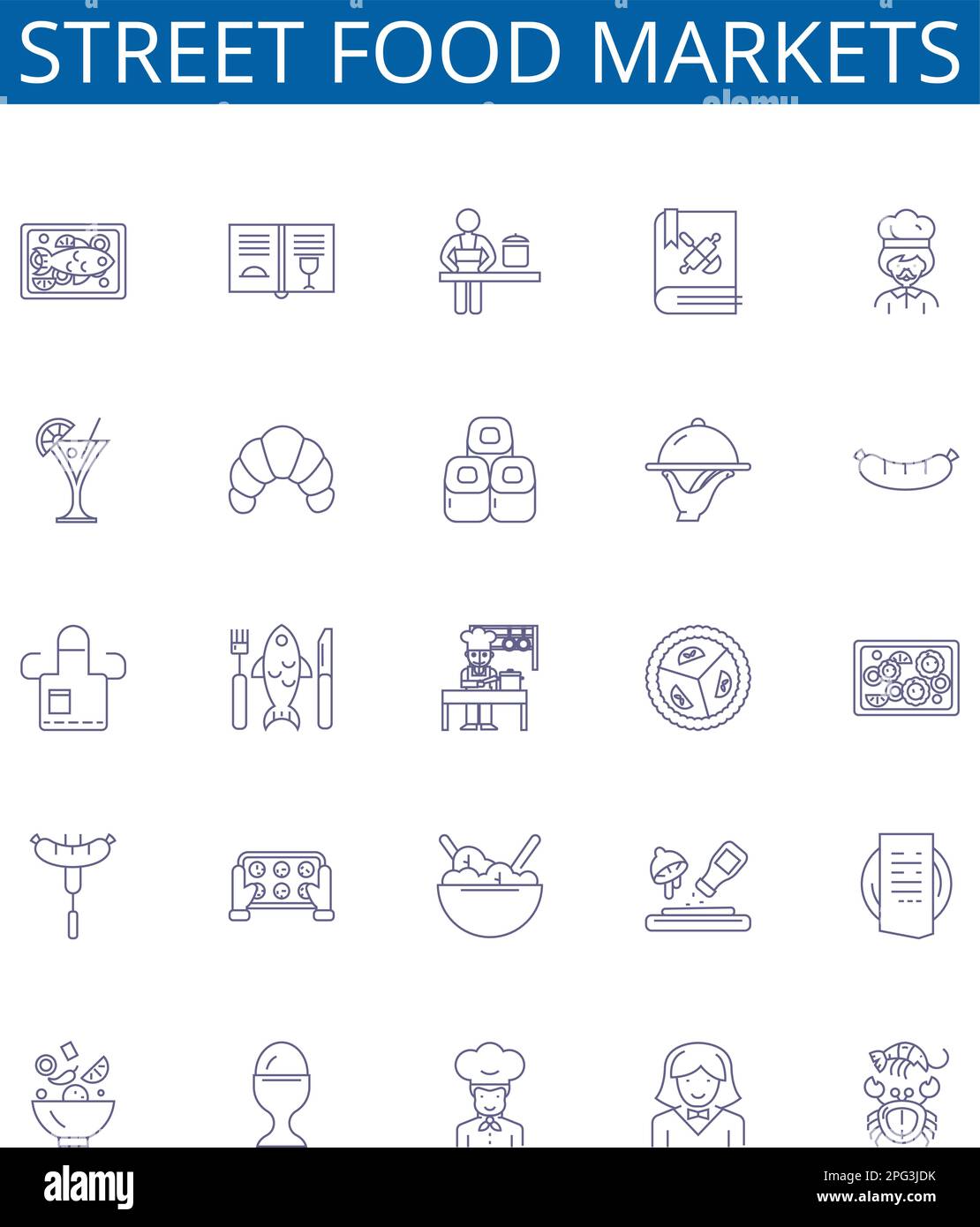 Street food markets line icons signs set. Design collection of Street, food, markets, vending ...