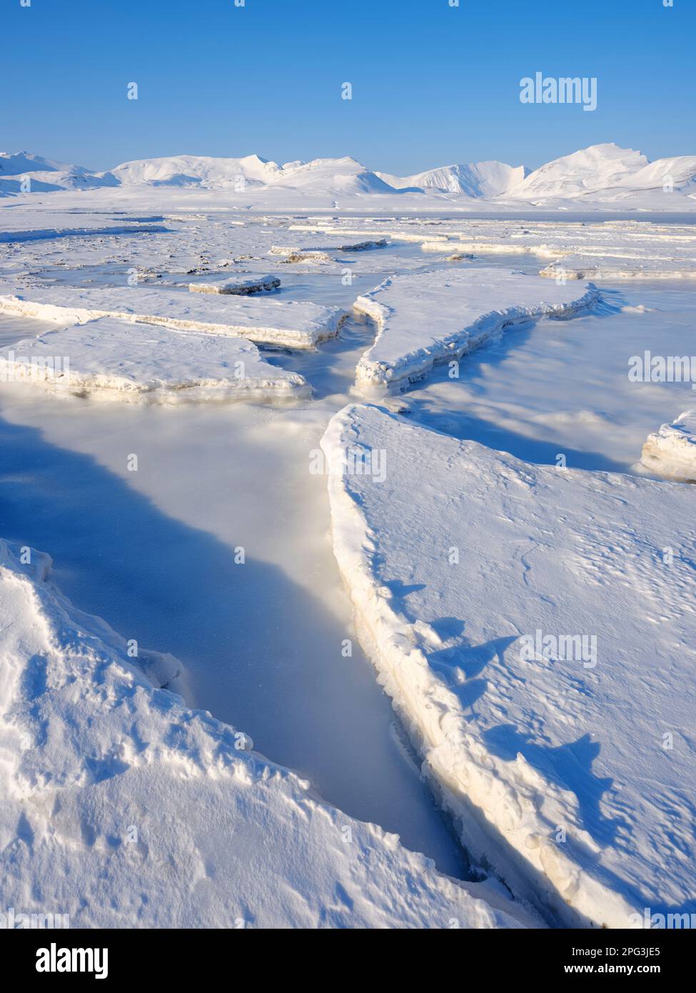Landscape at frozen Groenfjorden, Island of Spitsbergen, part of ...