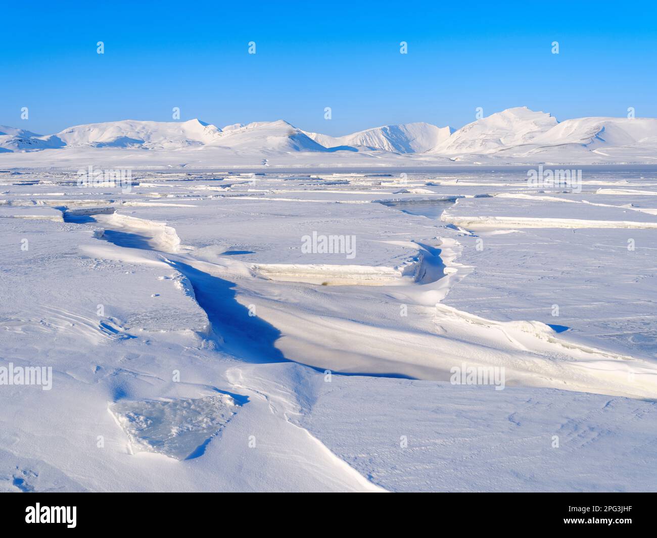 Landscape at frozen Groenfjorden, Island of Spitsbergen, part of ...