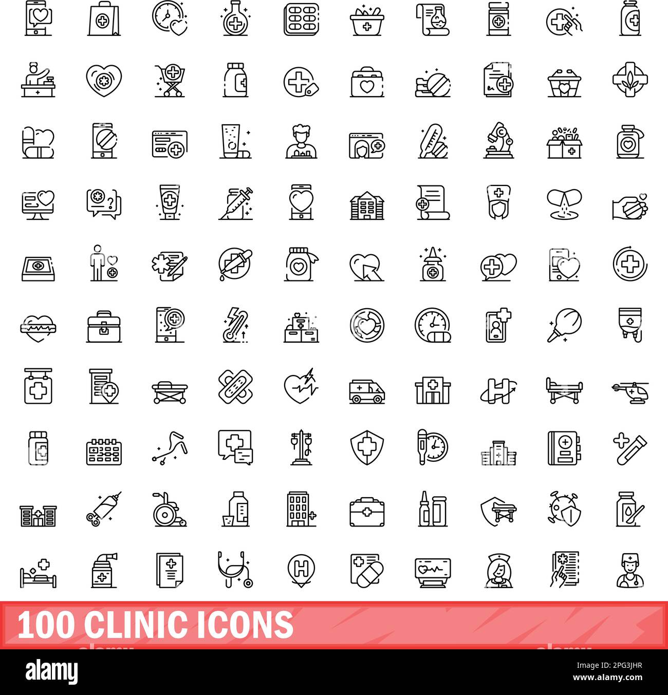 100 clinic icons set. Outline illustration of 100 clinic icons vector ...