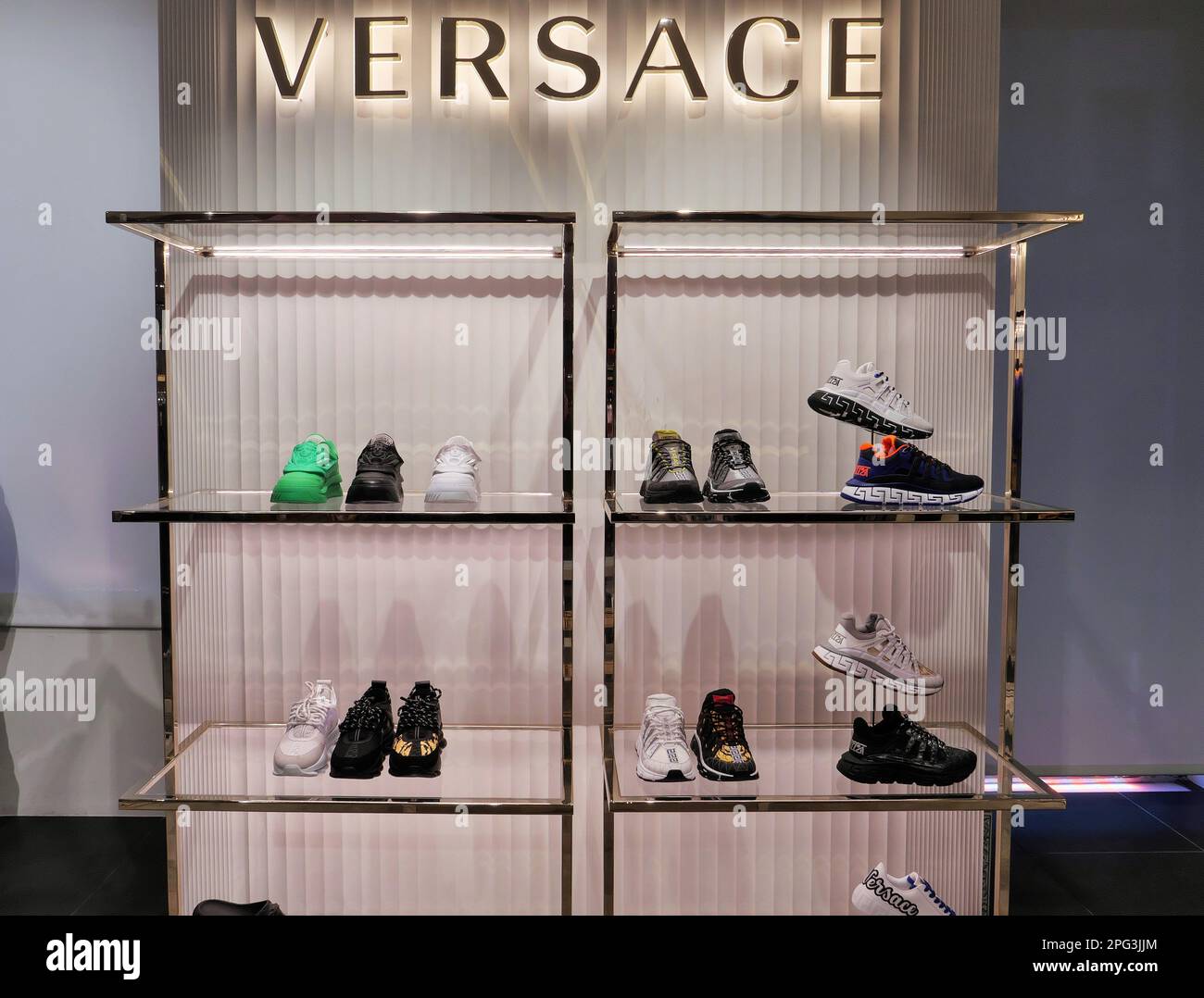 VERSAGE SHOES INSIDE THE FASHION STORE Stock Photo - Alamy