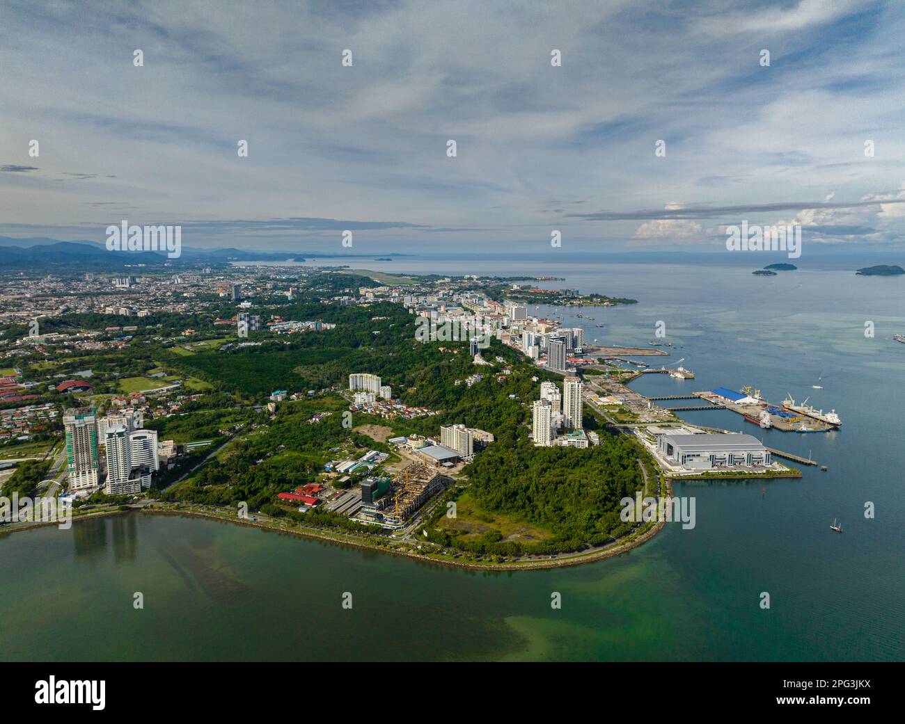 Aerial drone of Kota Kinabalu city with modern buildings. Borneo,Sabah ...