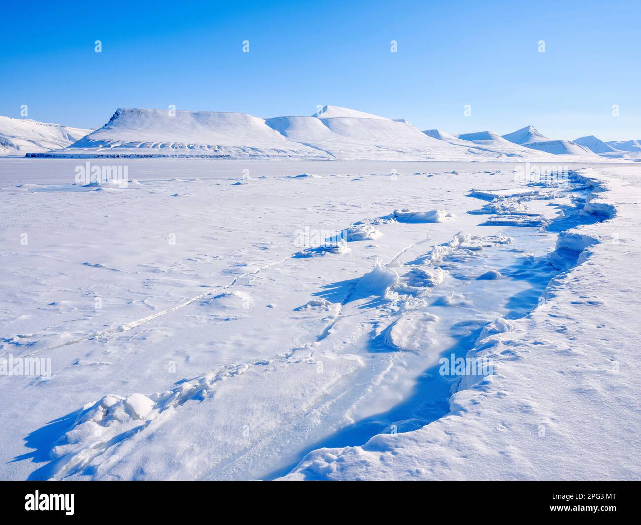 Landscape at frozen Groenfjorden, Island of Spitsbergen, part of ...