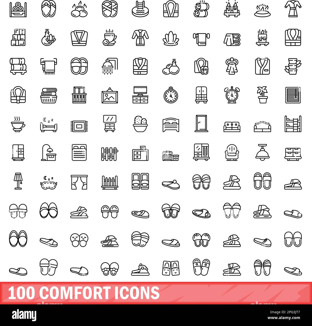 100 comfort icons set. Outline illustration of 100 comfort icons vector ...