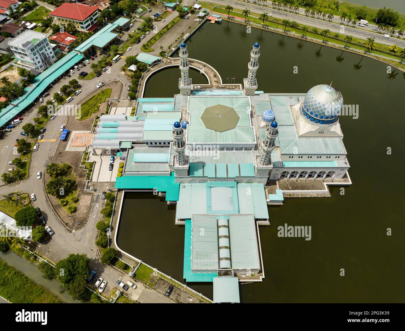 Aerial view of beautiful city mosque Bandaraya in the city of Kota ...
