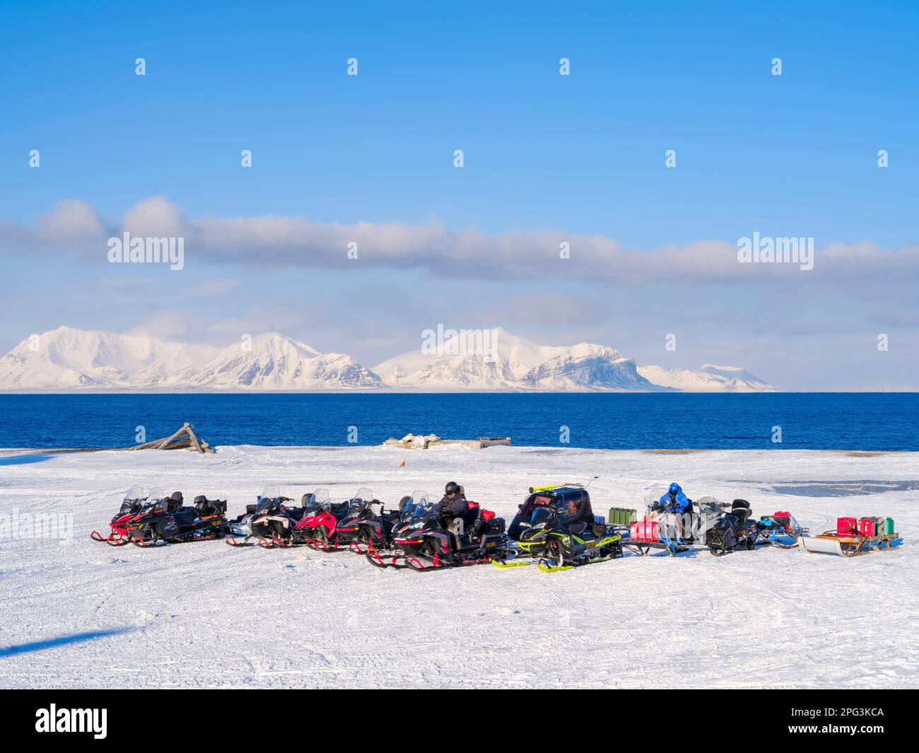 Parking for snowmobiles. Isfjord Radio, Island of Spitsbergen, part of ...