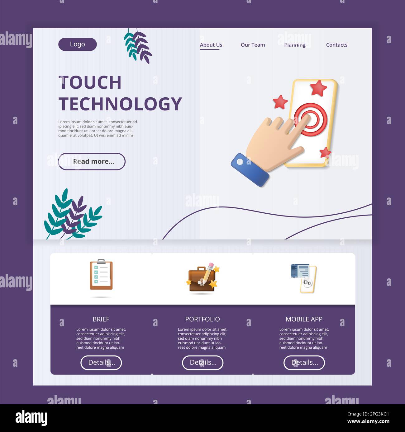 Touch Technology Flat Landing Page Website Template Brief Portfolio Mobile App Web Banner
