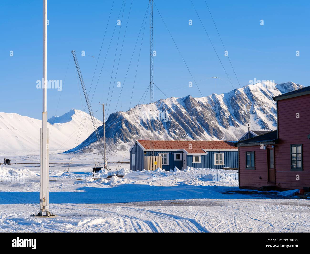 Isfjord Radio at Kapp Linne, Island of Spitsbergen, part of Svalbard archipelago. Arctic region ...