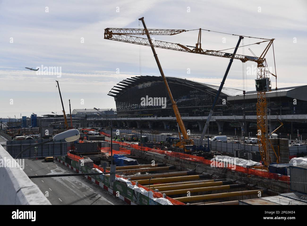 Moscow. Construction of the metro station 'Vnukovo Airport' on the ...