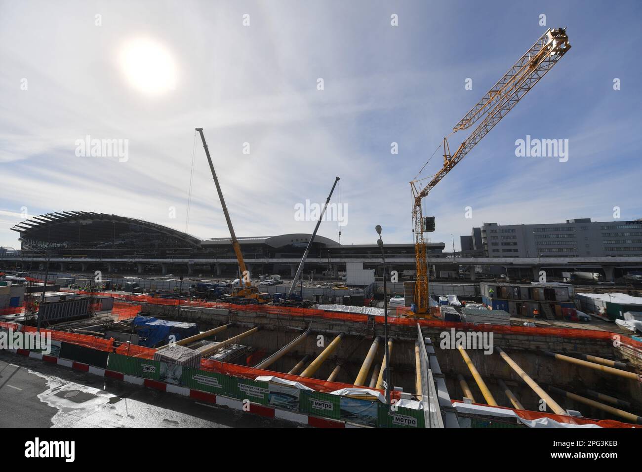 Moscow. Construction of the metro station 'Vnukovo Airport' on the ...