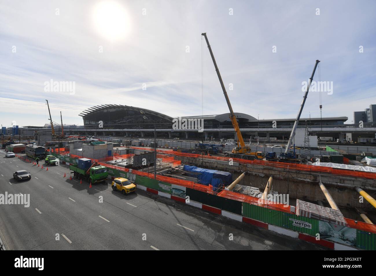 Moscow. Construction of the metro station 'Vnukovo Airport' on the ...