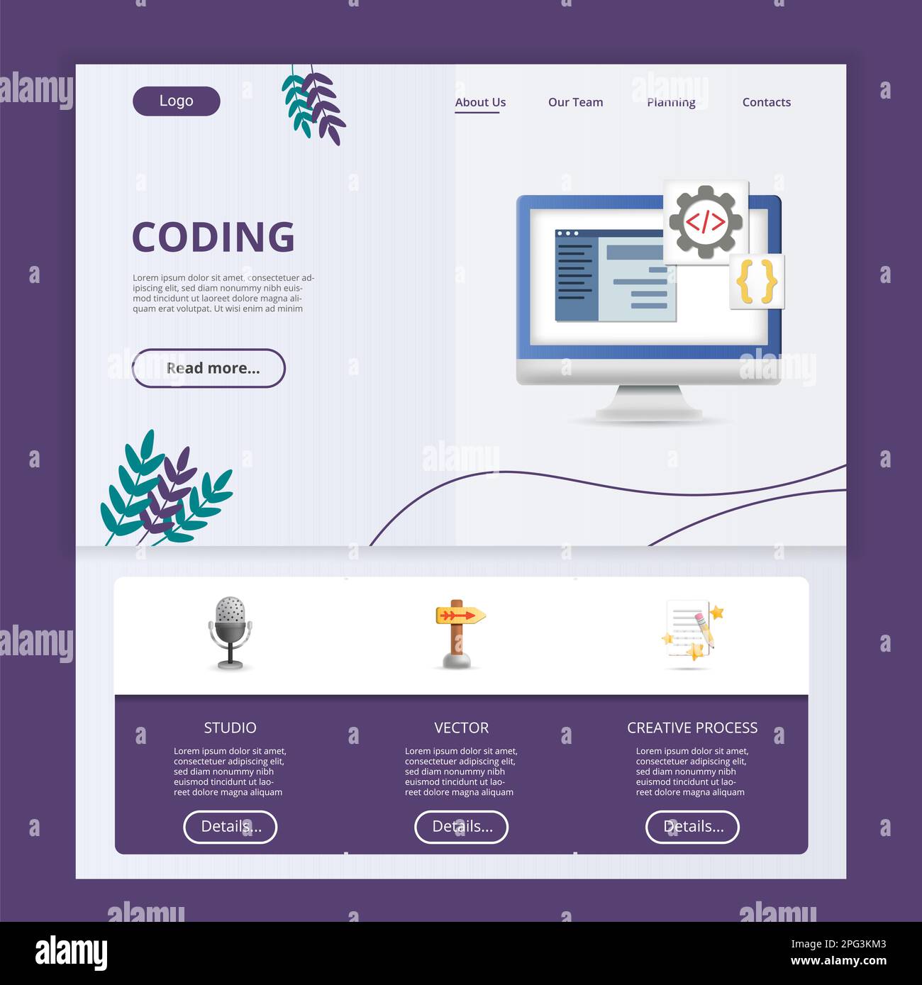 Coding flat landing page website template. Studio, vector, creative ...