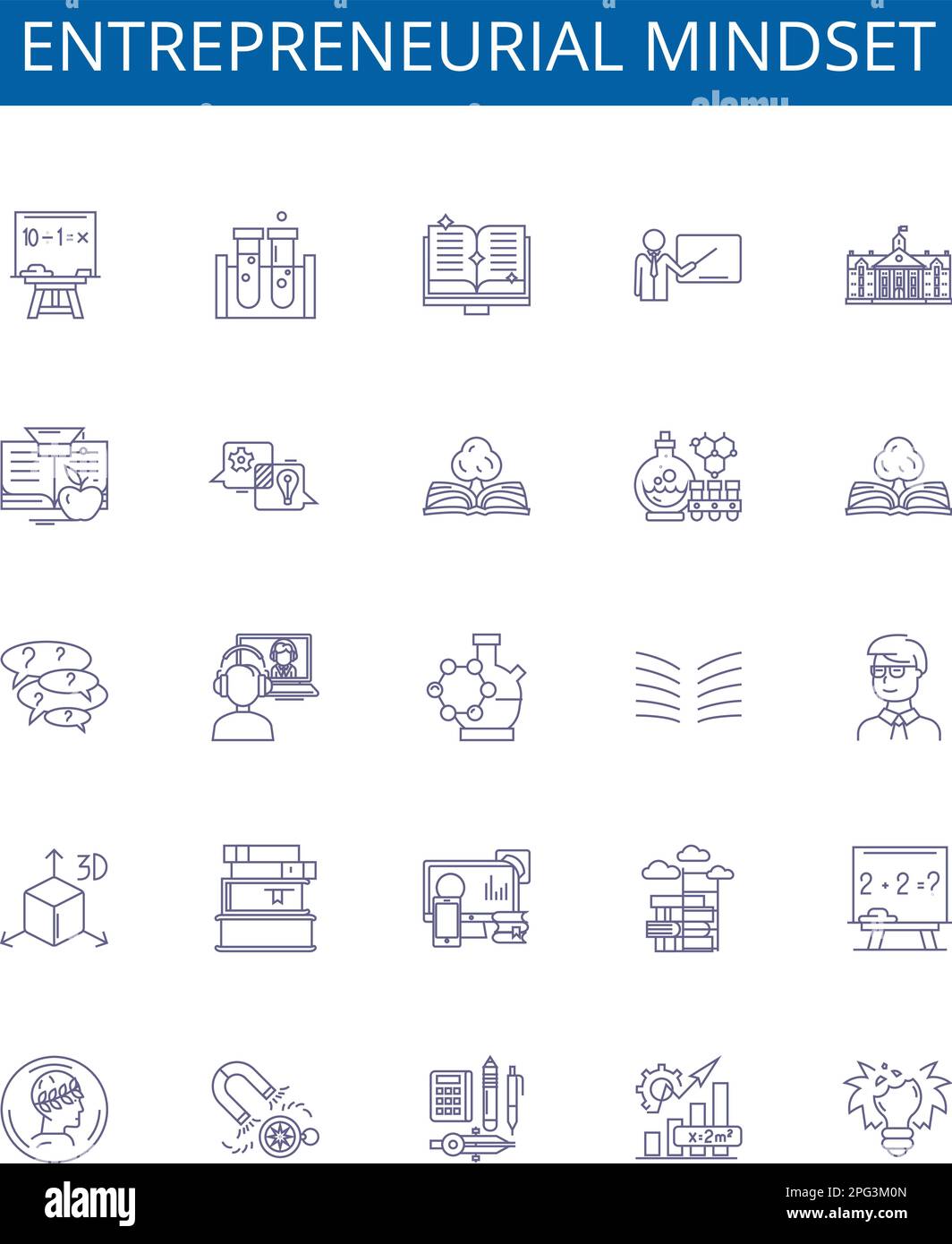 Entrepreneurial mindset line icons signs set. Design collection of ...