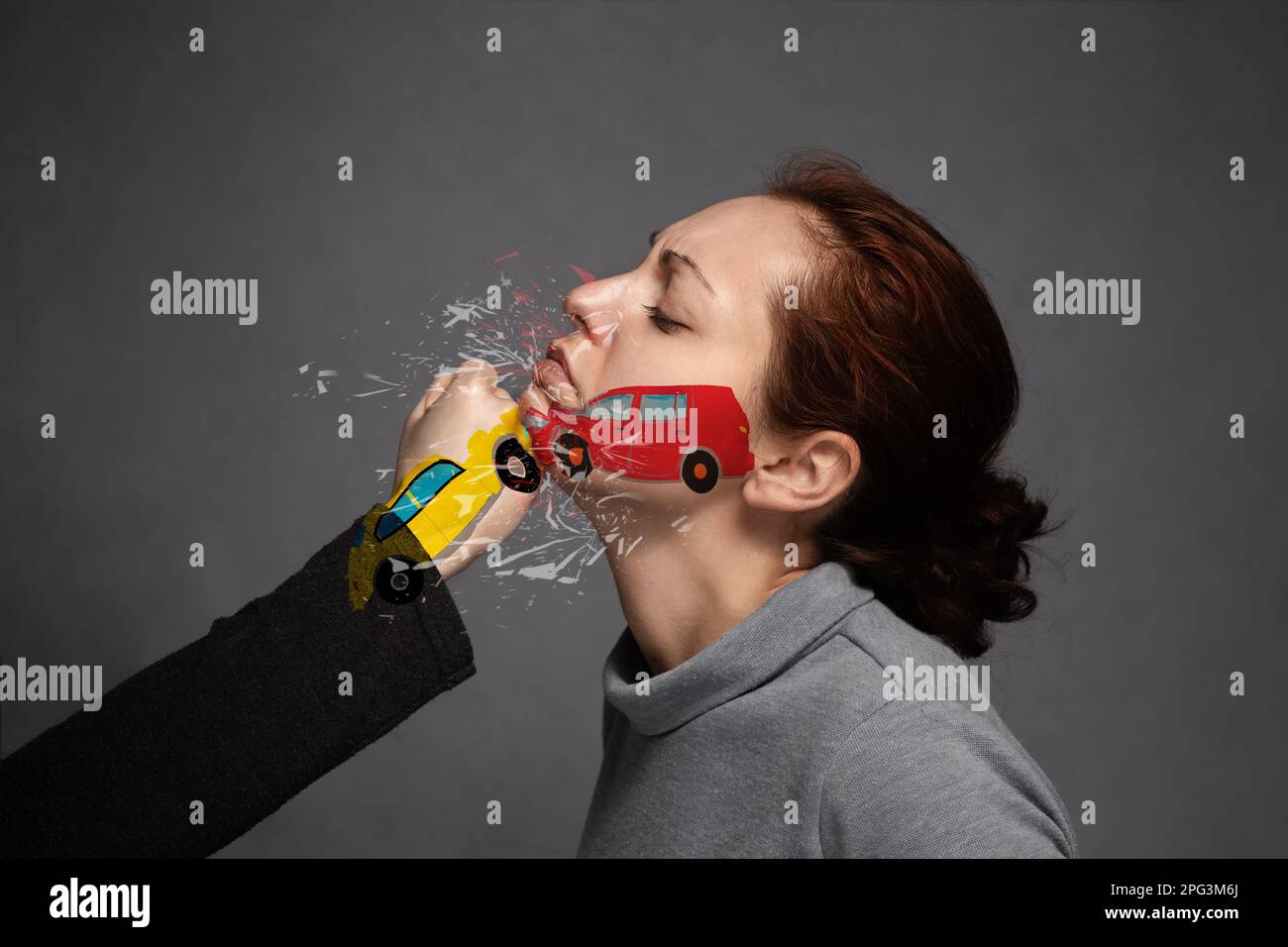 The concept of a car accident, insurance. collision of two cars .On the ...