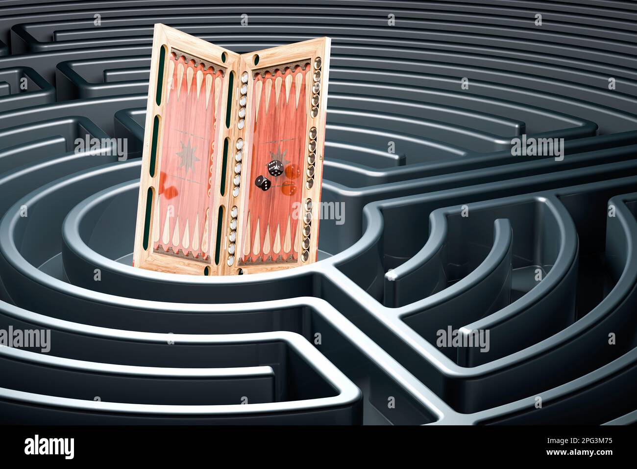 Backgammon, board game inside labyrinth, maze. 3D rendering Stock Photo ...