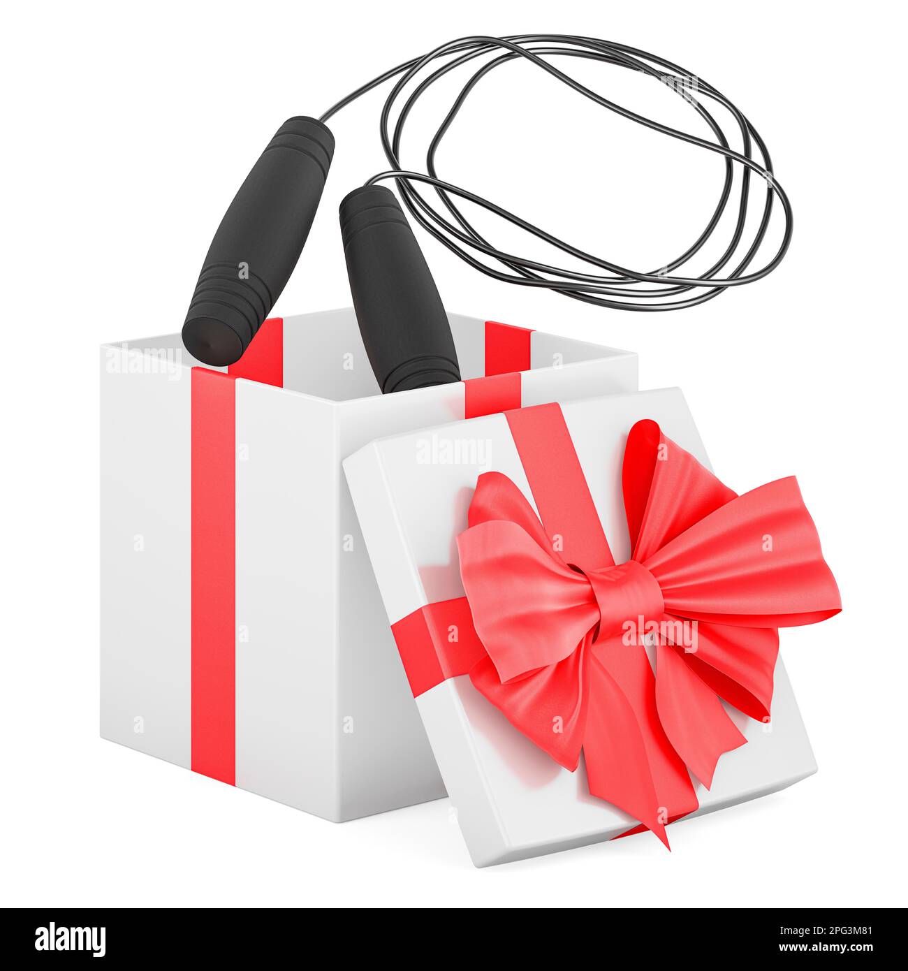 Skipping rope or jump rope inside gift box, present concept. 3D ...