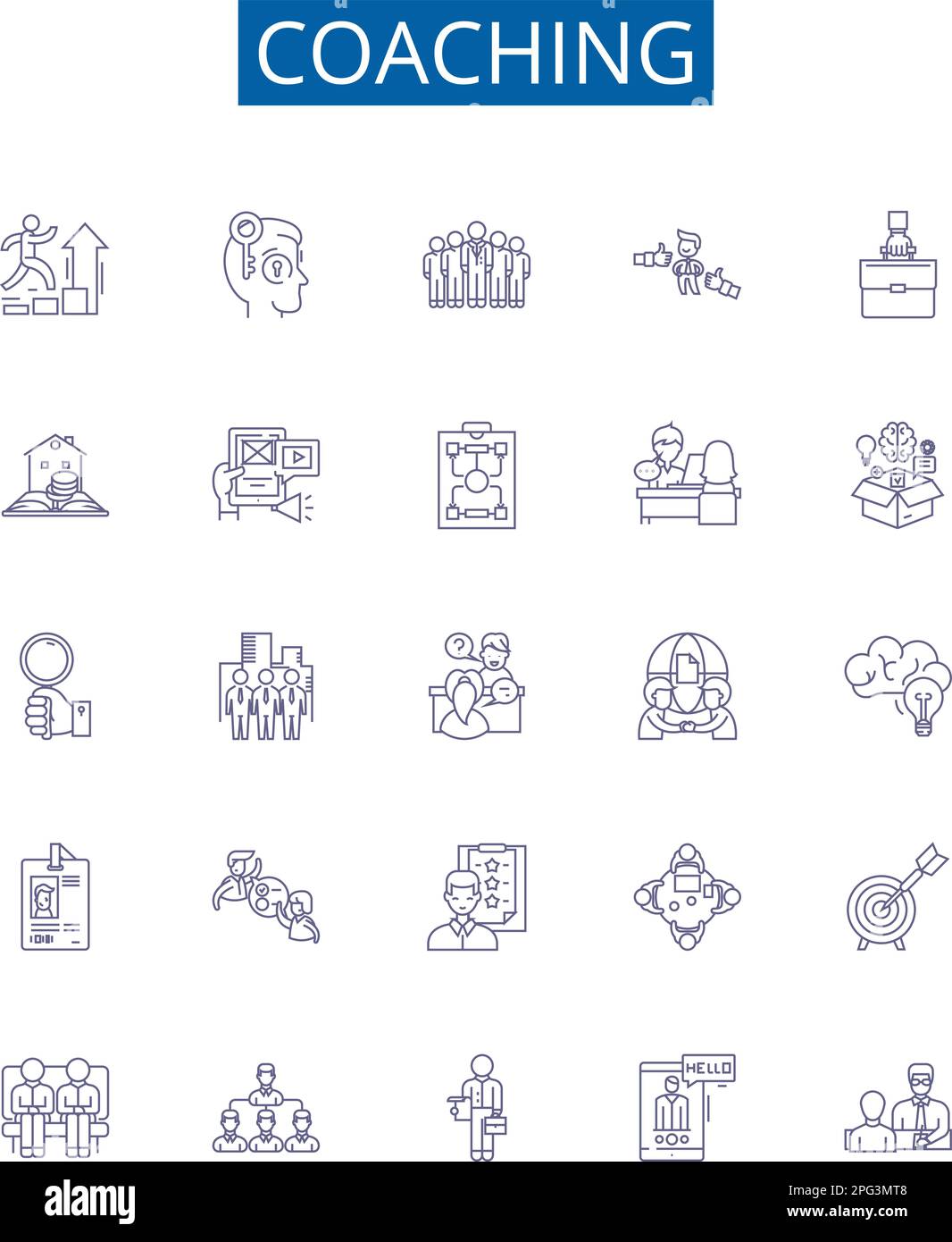 Coaching line icons signs set. Design collection of Mentoring, Guiding, Educating, Advising ...
