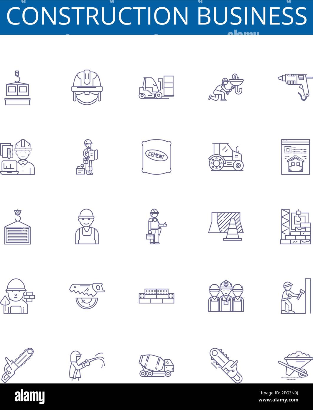 Construction Business Line Icons Signs Set Design Collection Of Building Structure Contractor