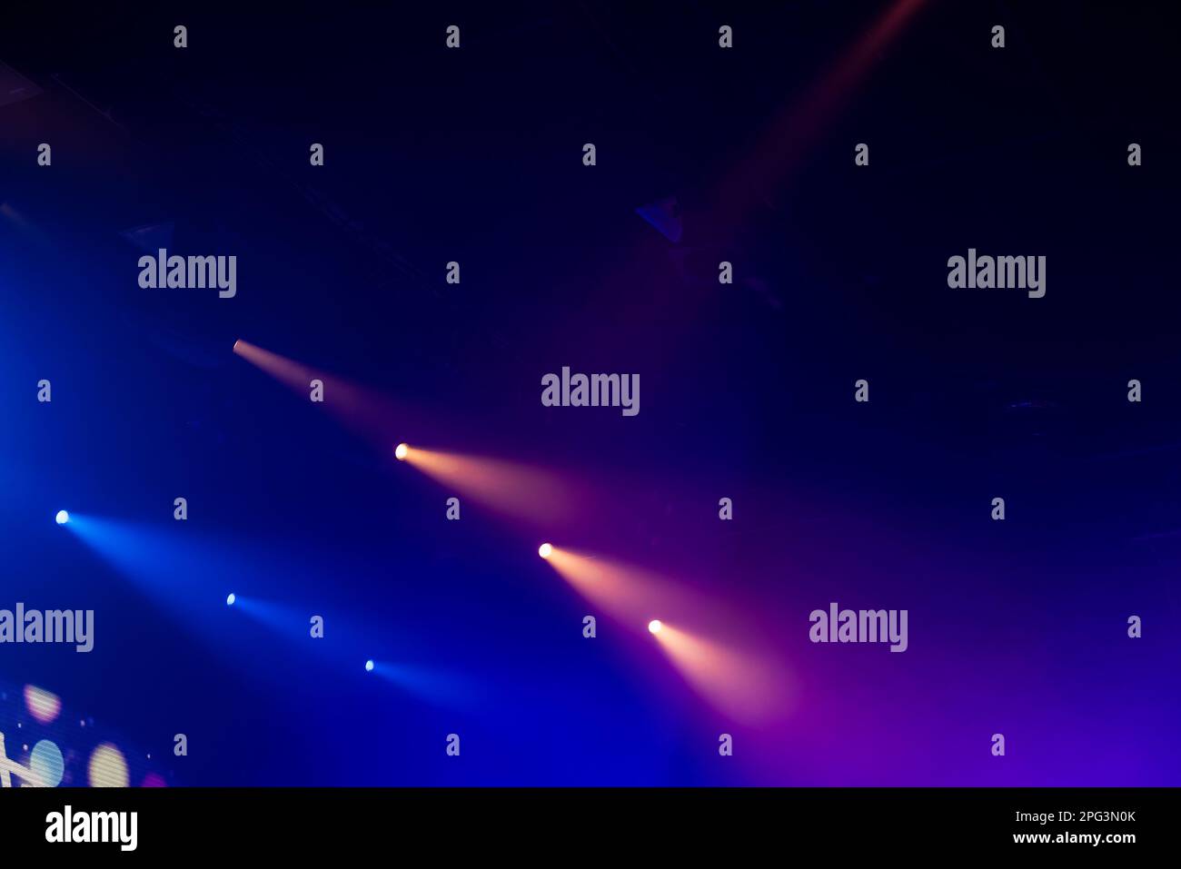 Colorful spot lights in smoke, stage illumination background photo ...