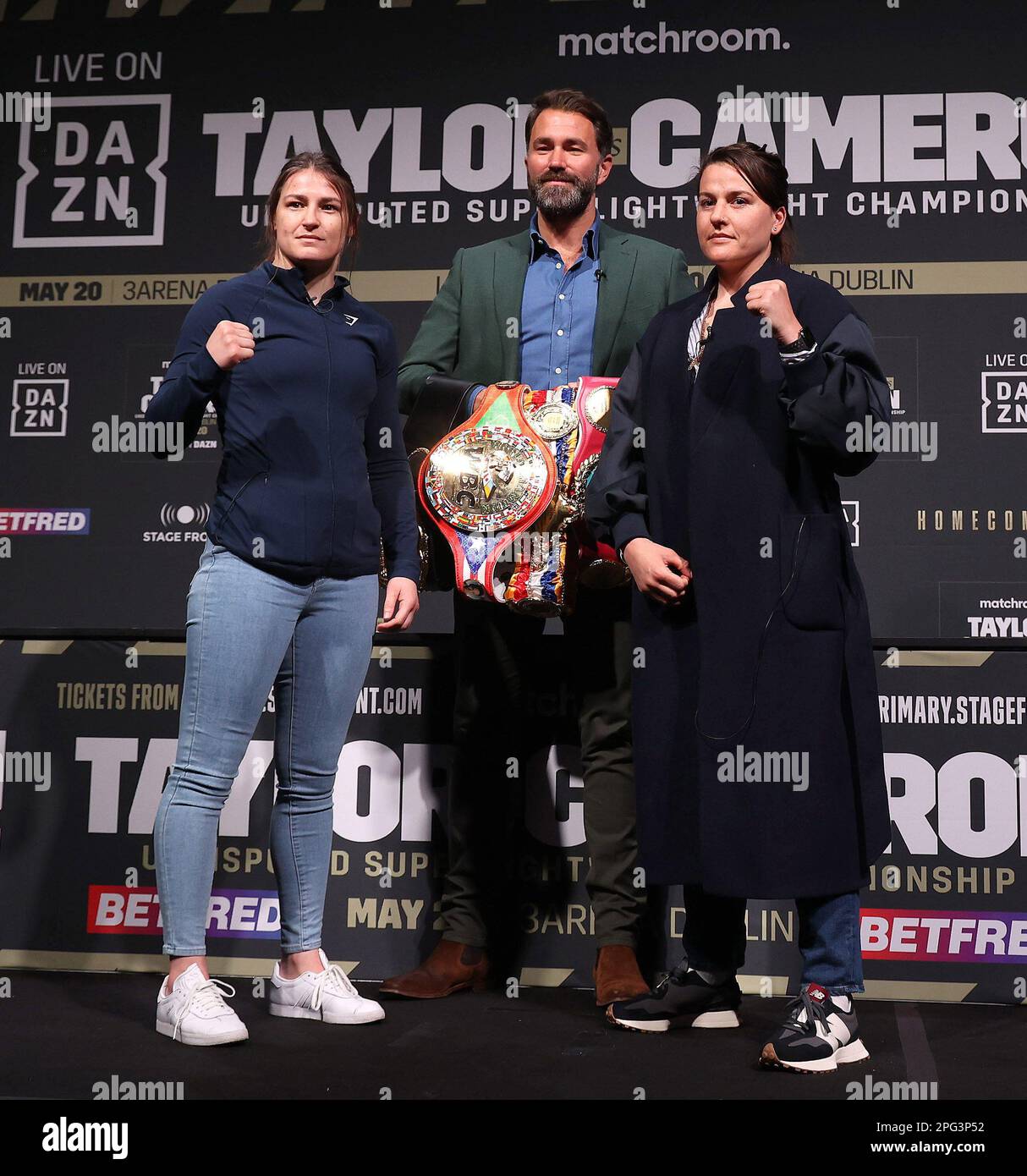 Katie Taylor (left) with Chantelle Cameron as Promoter, Eddie Hearn ...