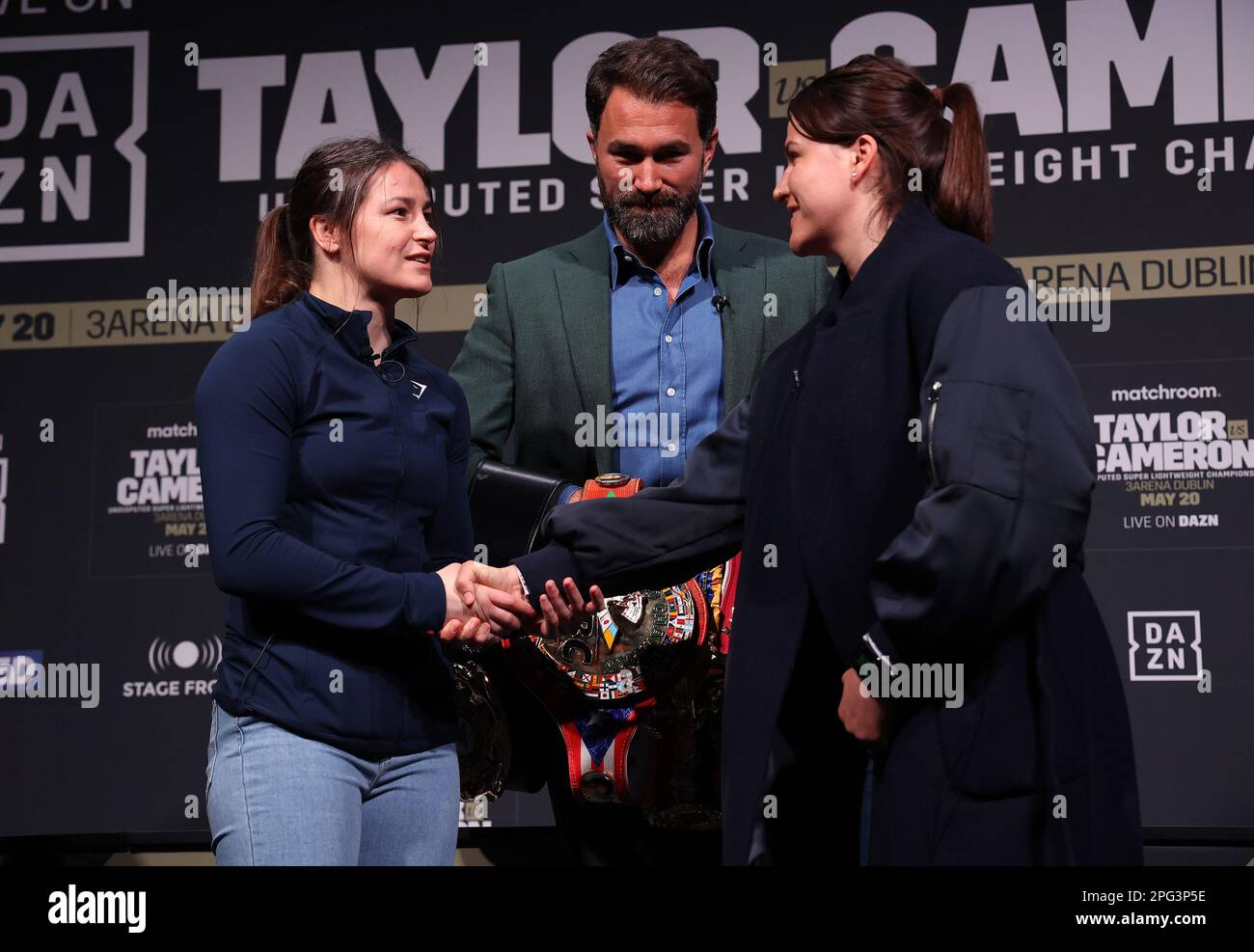 Katie Taylor (left) with Chantelle Cameron as Promoter, Eddie Hearn ...