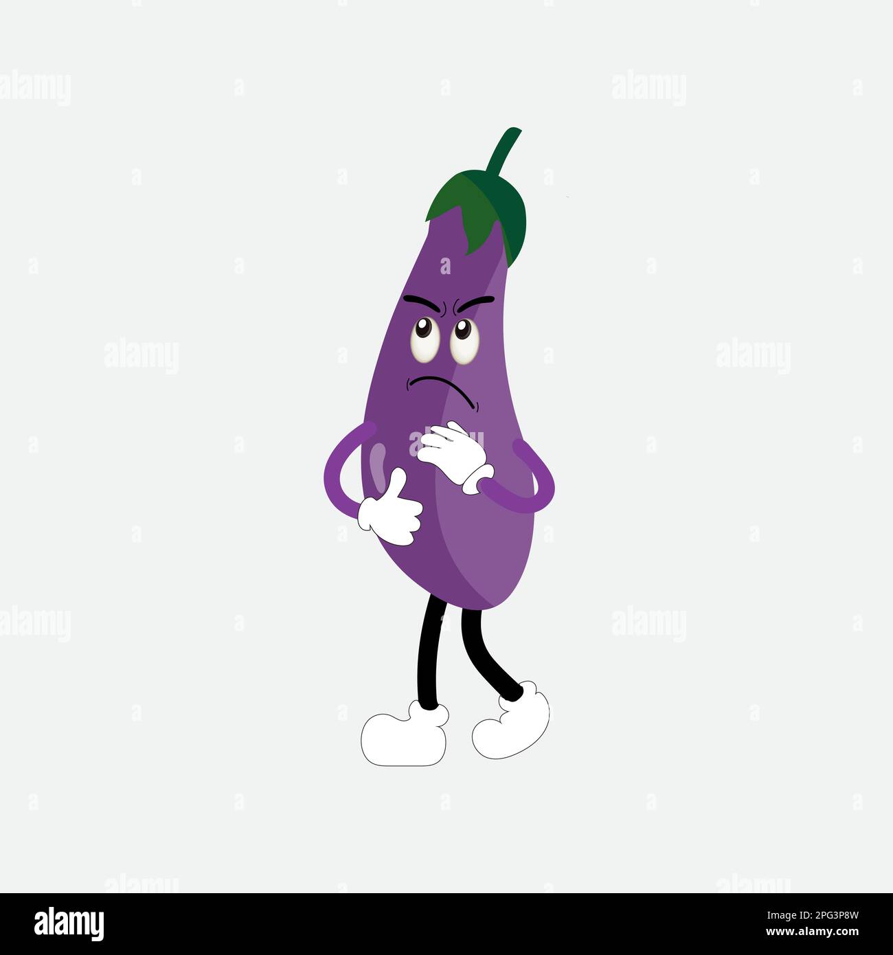 Cute Eggplant Character Vector Illustration Flat Eggplant Cartoon Character Waving Minimal