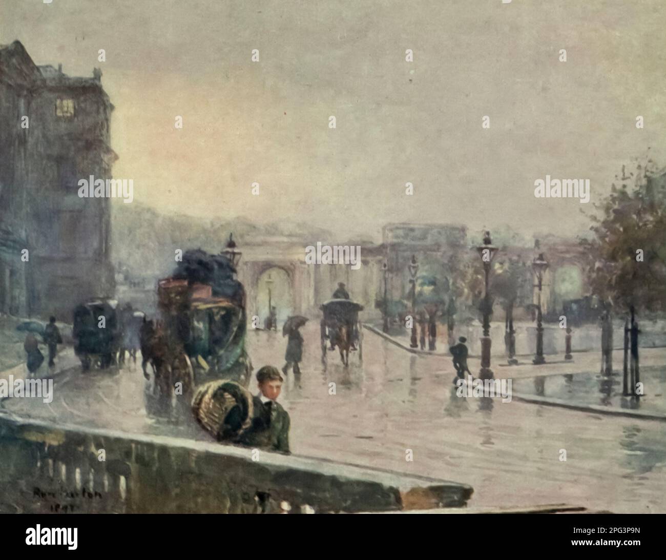 Hyde Park Corner on a Wet Day watercolour painted by Rose Barton from ...