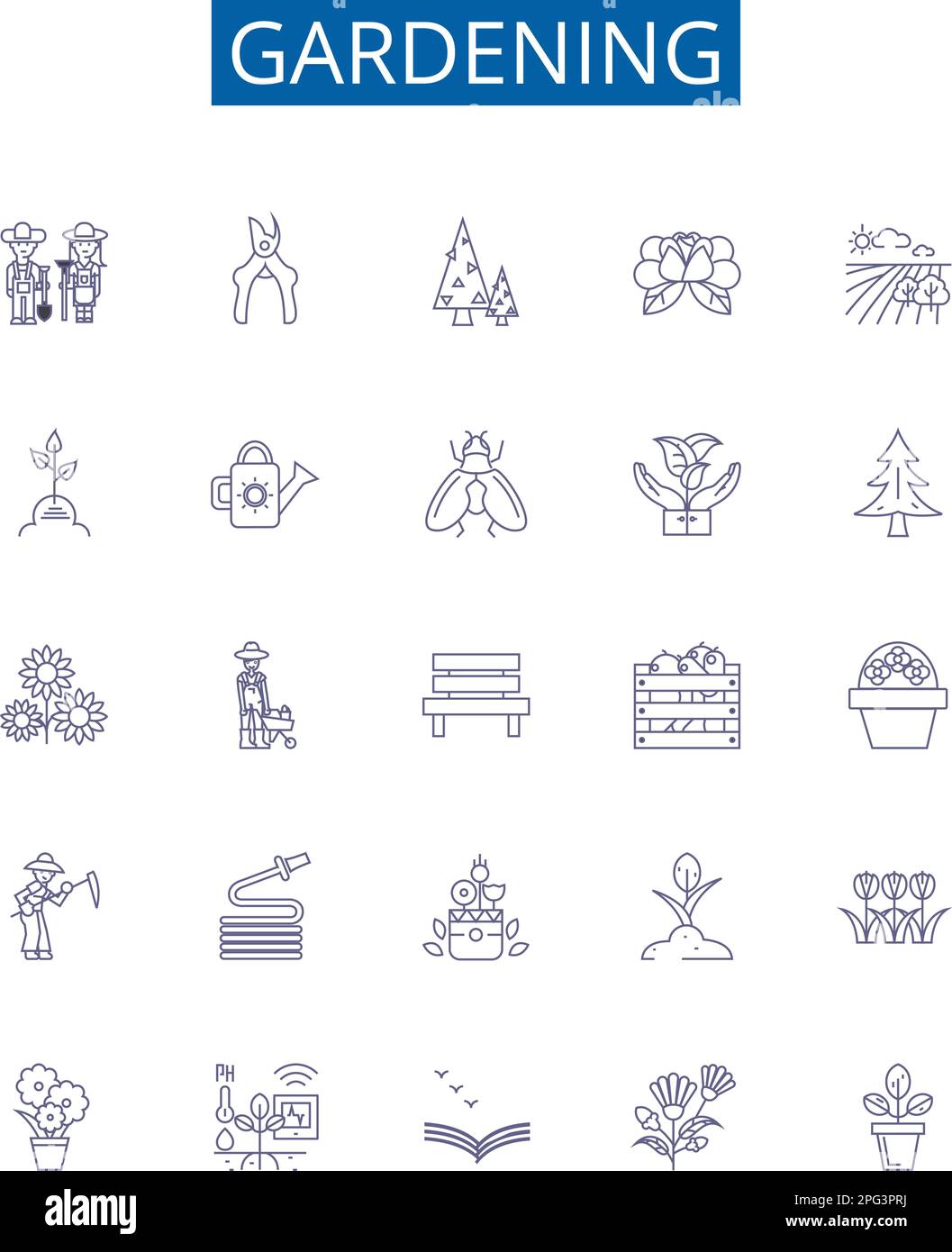 Gardening line icons signs set. Design collection of Planting, Watering ...