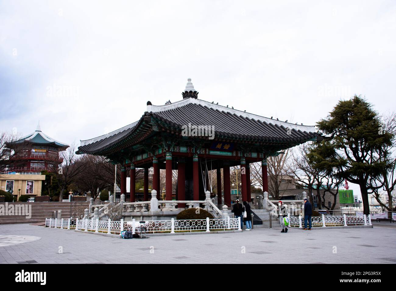 Ancient antique wooden pavilion of Diamond Busan Tower and Yongdusan ...