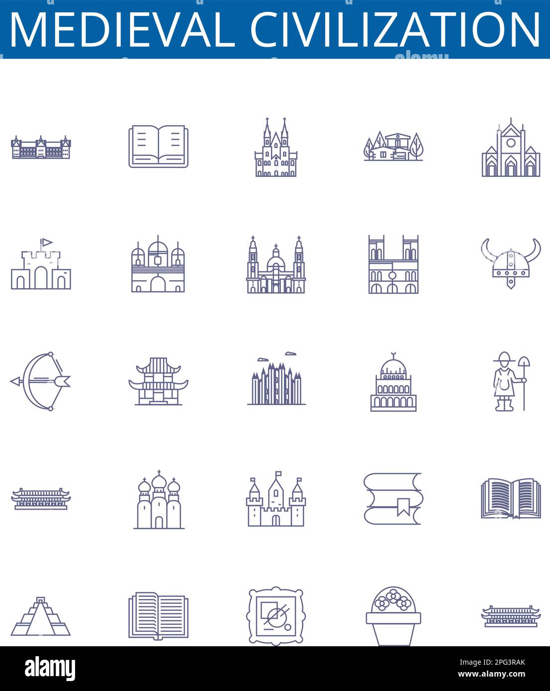 Medieval civilization line icons signs set. Design collection of ...