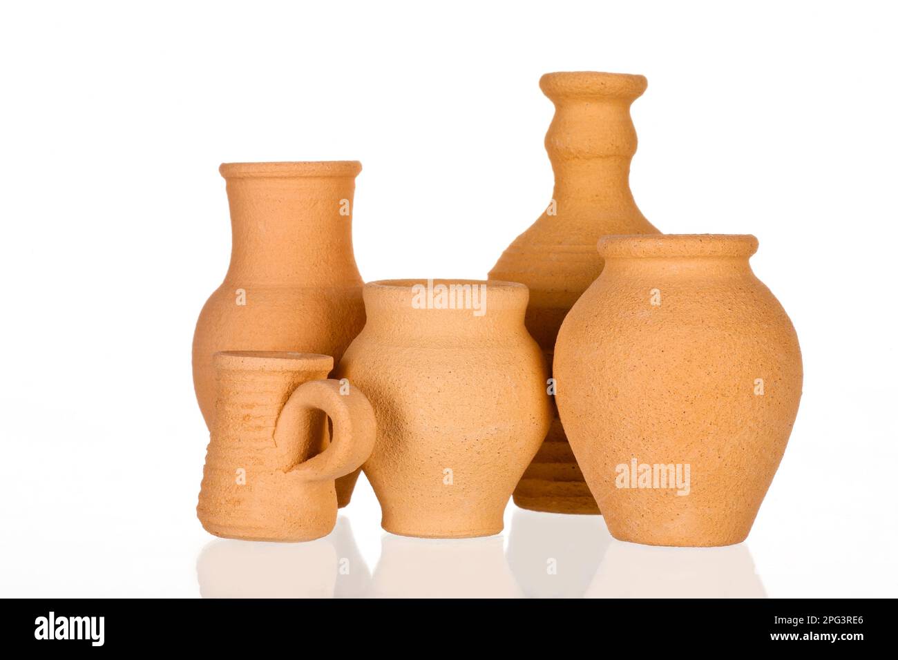 Group of five old crocks on isolated background Stock Photo - Alamy