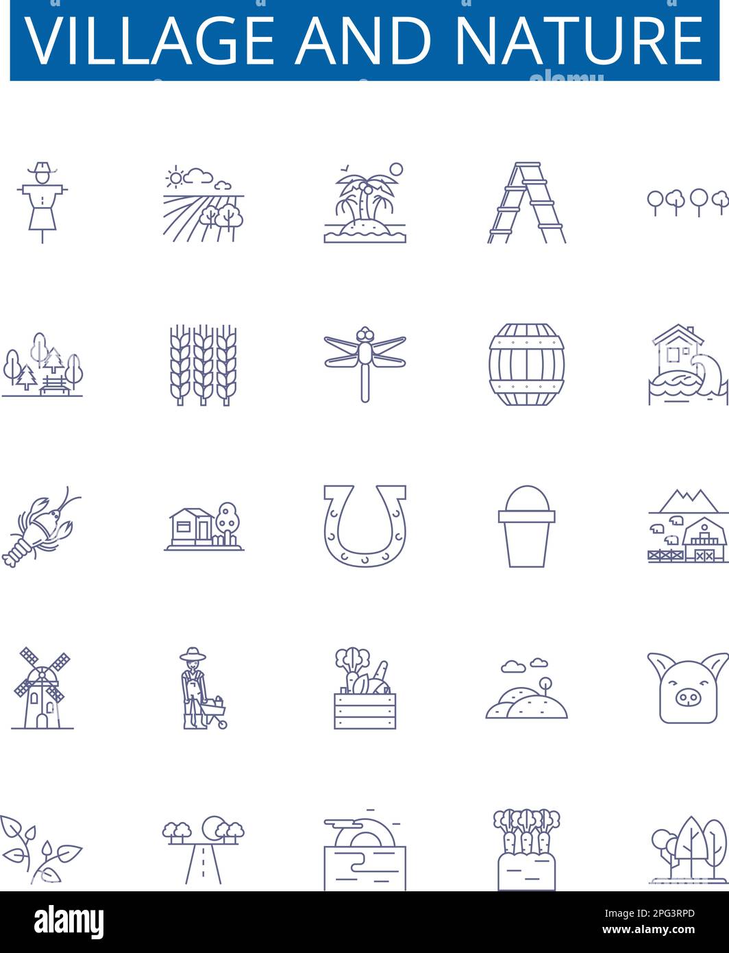 Village and nature line icons signs set. Design collection of Village ...