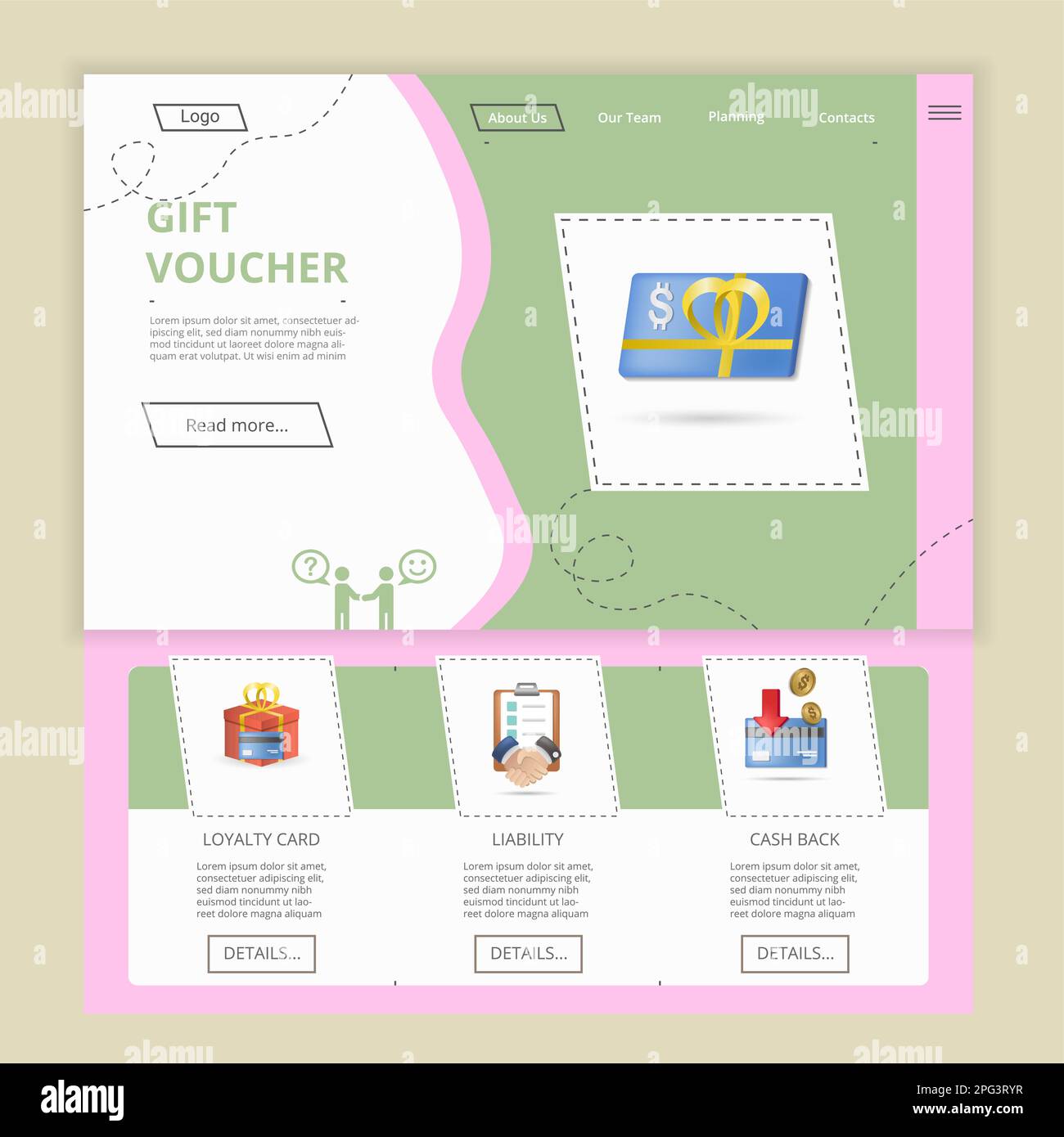 Gift voucher flat landing page website template. Loyalty card ...