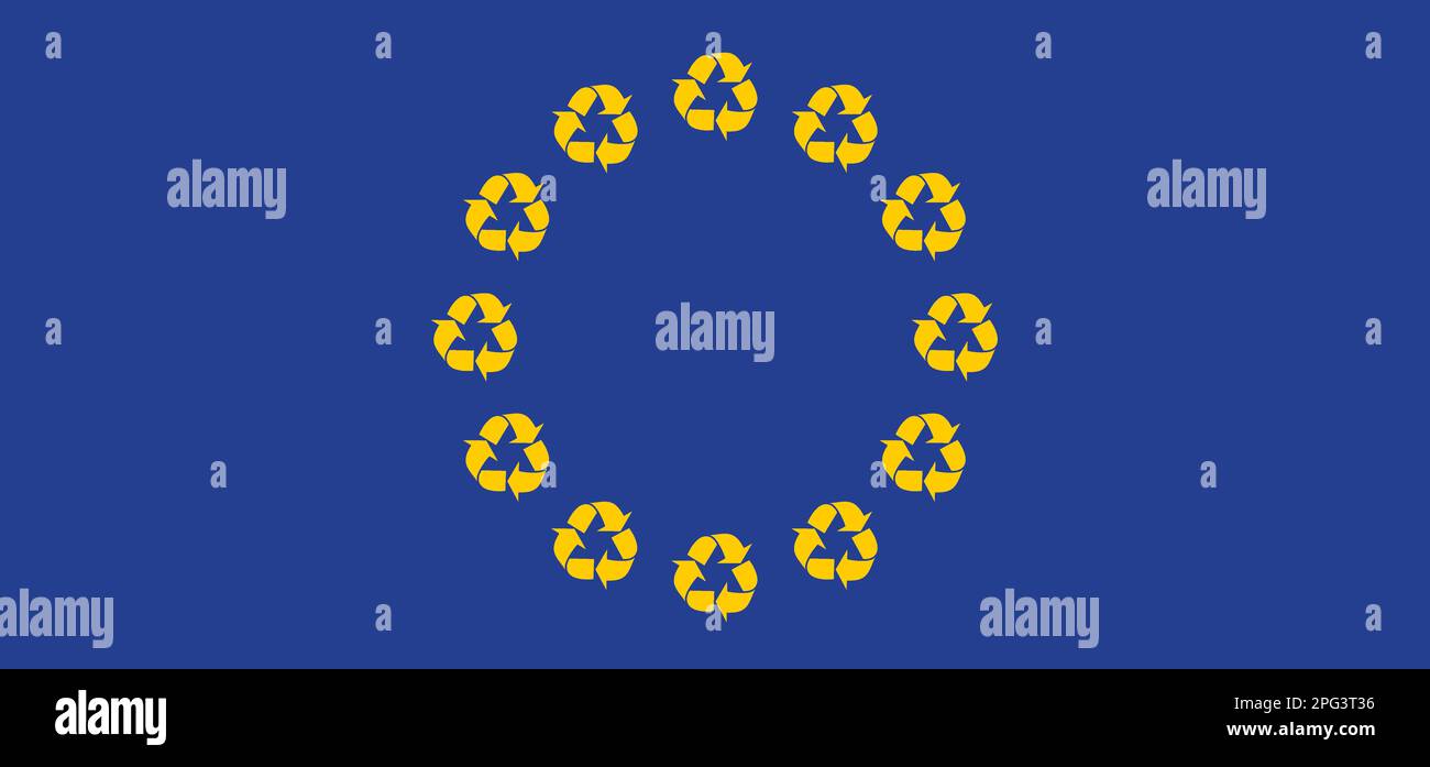 Europe flag and recycle icon. Recycling day, that encourages us to look ...