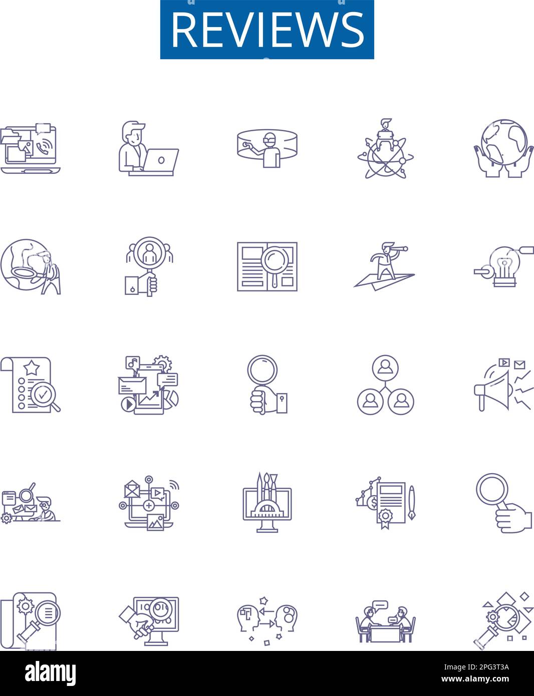 Reviews line icons signs set. Design collection of Reviews, Comment, Feedback, Analysis ...