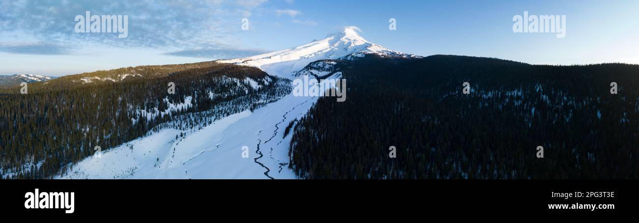 Snow covers Mt Hood, a beautiful stratovolcano found about 50 miles ...