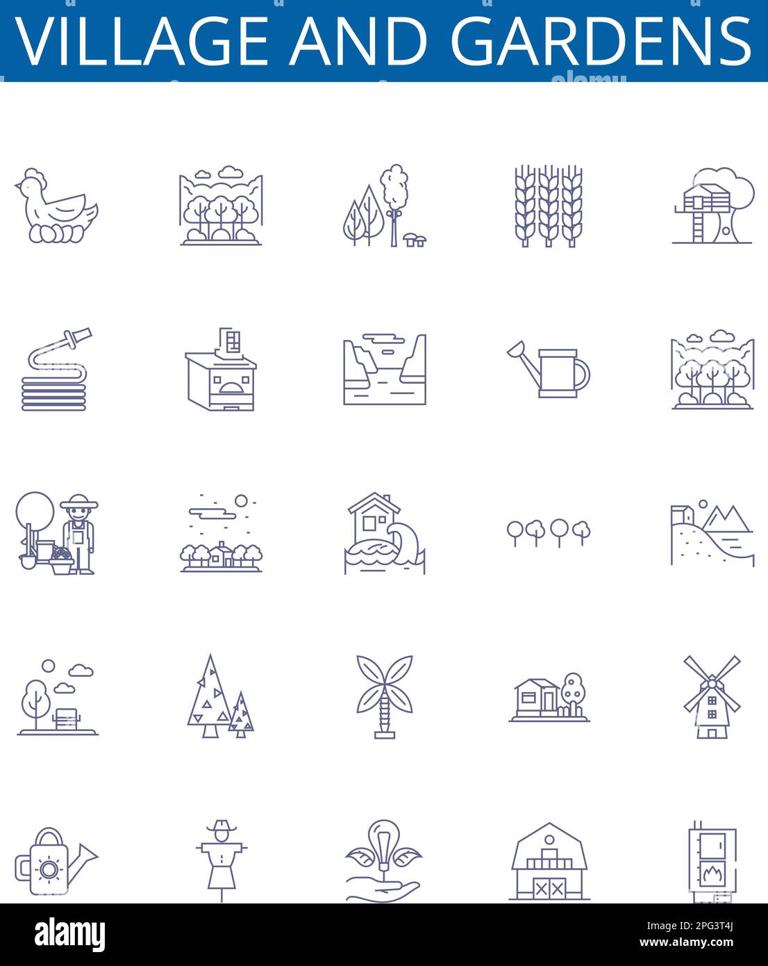 Village and gardens line icons signs set. Design collection of Village ...