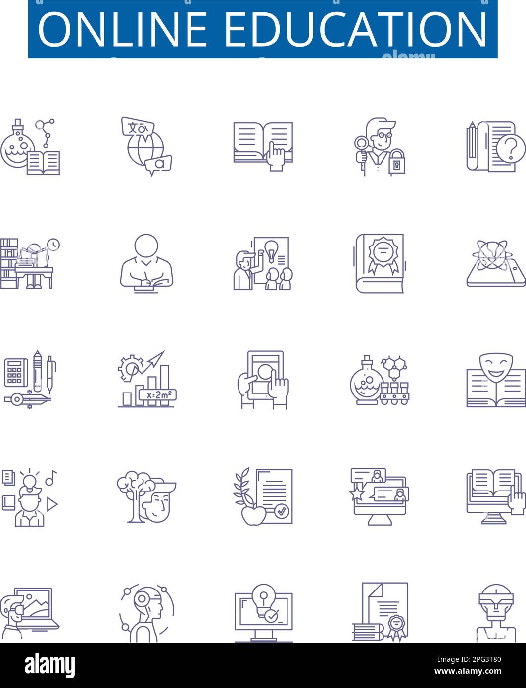 Online education line icons signs set. Design collection of eLearning ... Online education line icons signs set. Design collection of eLearning ...