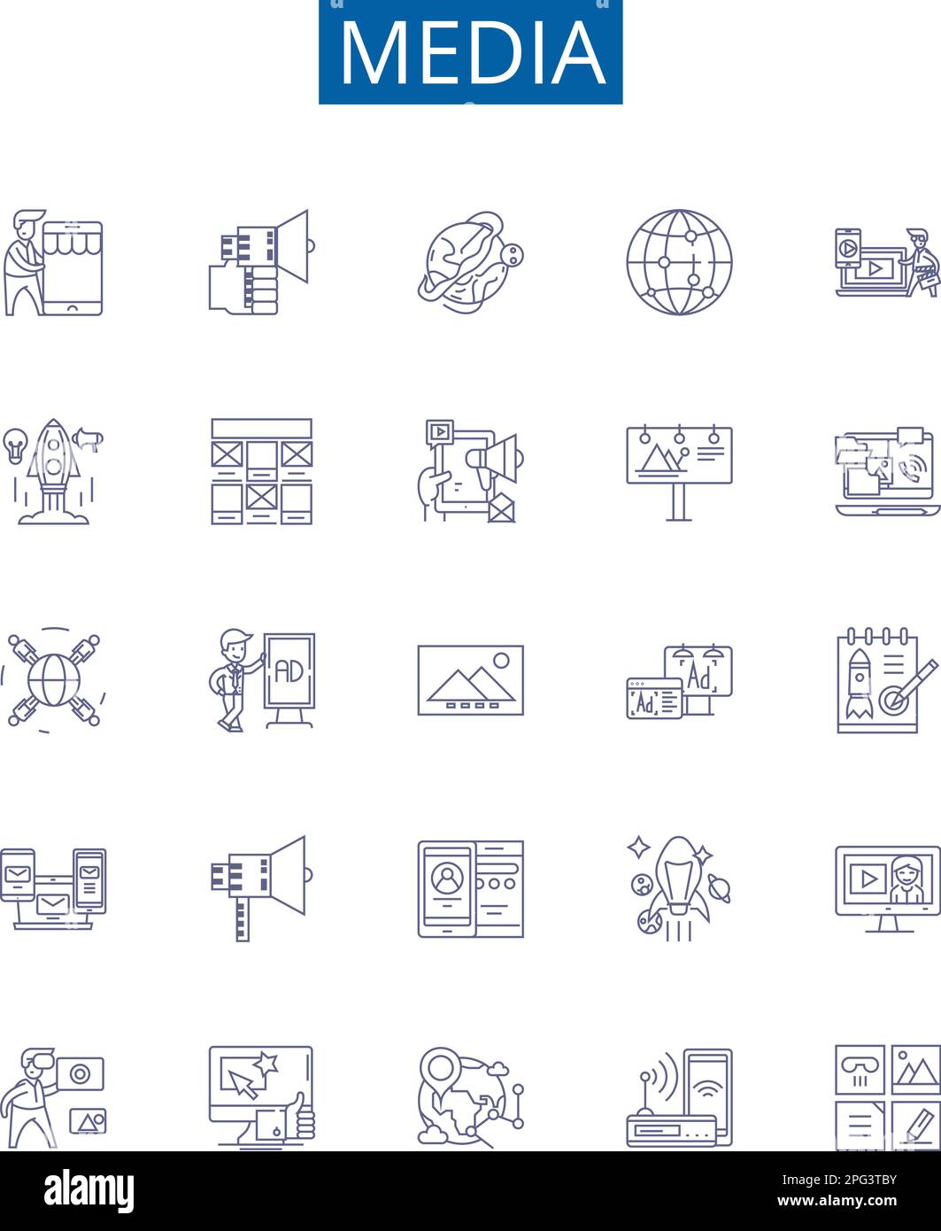 Media line icons signs set. Design collection of Media, Journalism, Broadcasting, Print ...