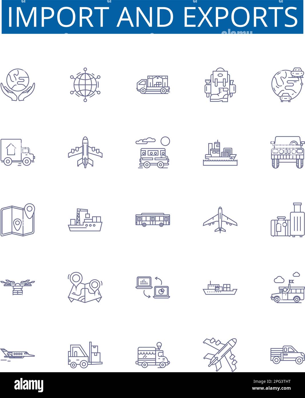 Import and exports line icons signs set. Design collection of import ... Import and exports line icons signs set. Design collection of import ...