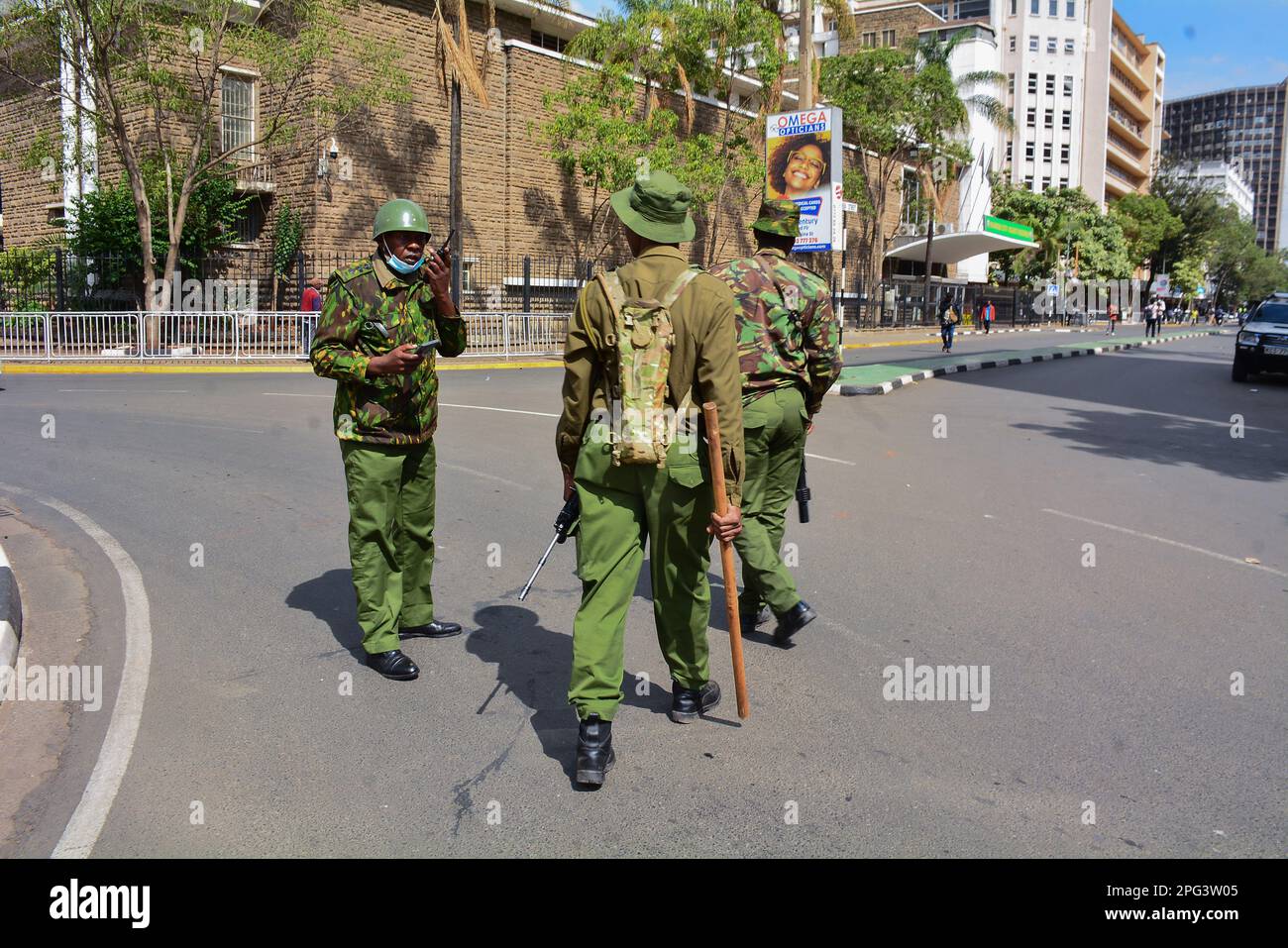 Nairobi, Kenya. 20th Mar, 2023. Anti-riot police patrol downtown ...