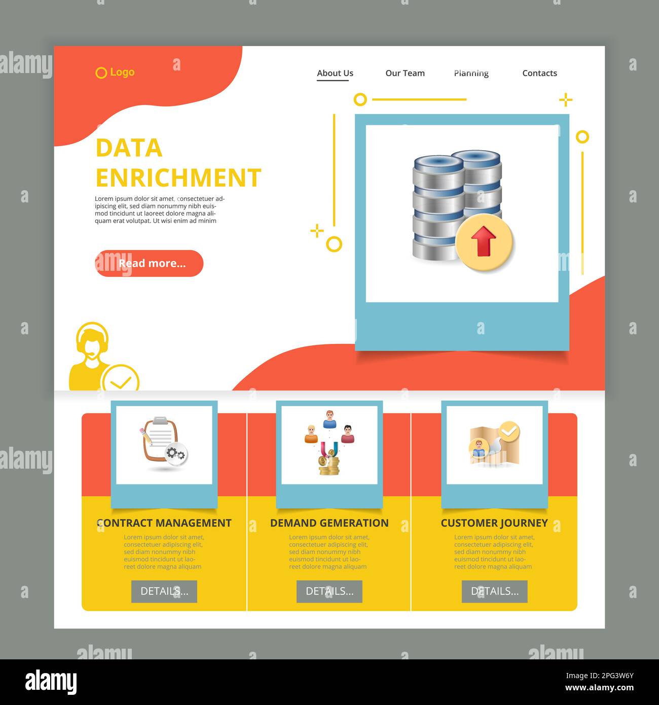 Data enrichment flat landing page website template. Contract management ...