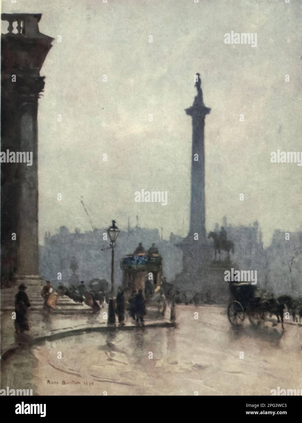 Nelson's Column, and Portico of St Martin's-in-the-Fields watercolour ...