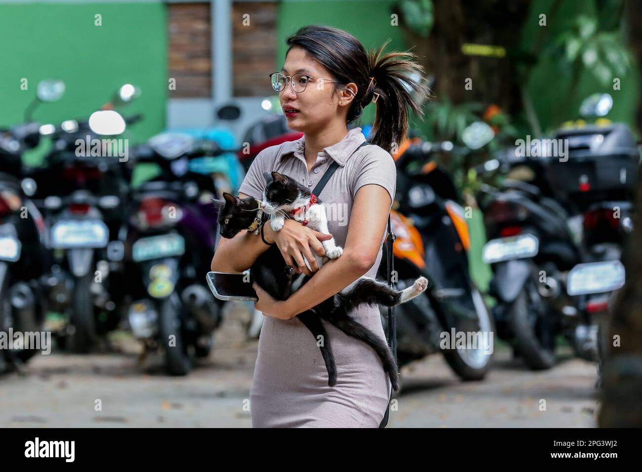 Quezon City, Philippines. 20th Mar, 2023. A woman carries her pet cats ...
